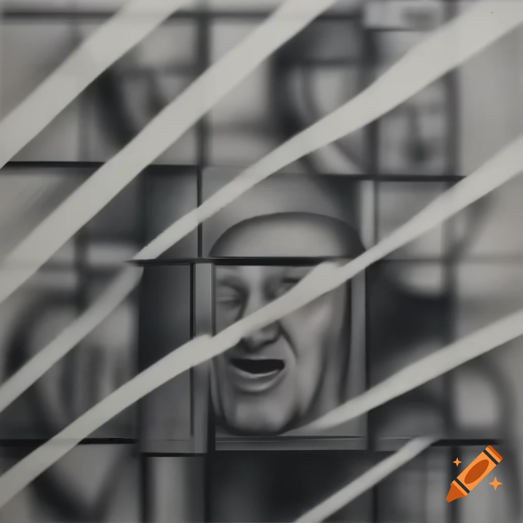 Abstract artwork of scared face with pixel blur in Mondrian style on ...