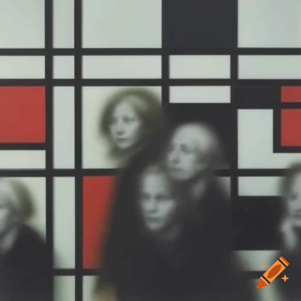 Abstract artwork of scared face with pixel blur in Mondrian style on ...