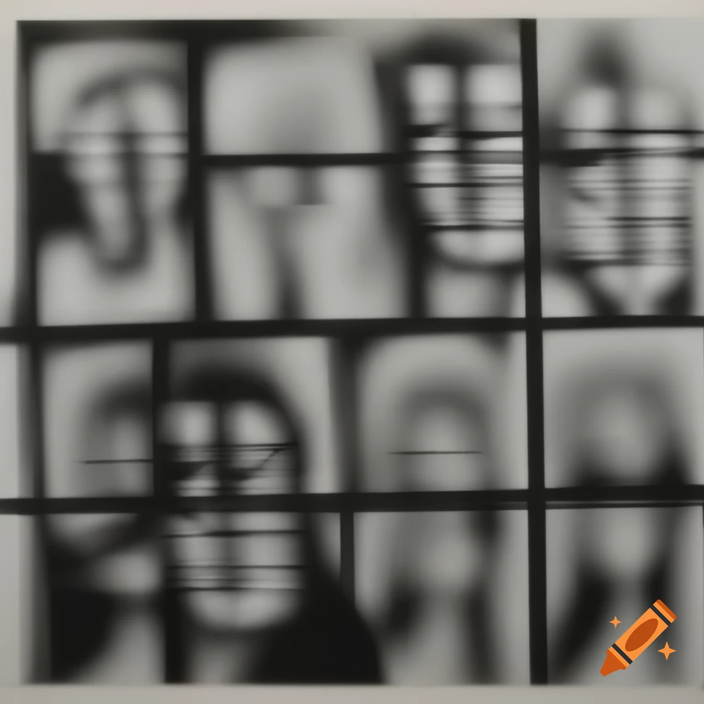 Abstract artwork of scared face with pixel blur in Mondrian style on ...