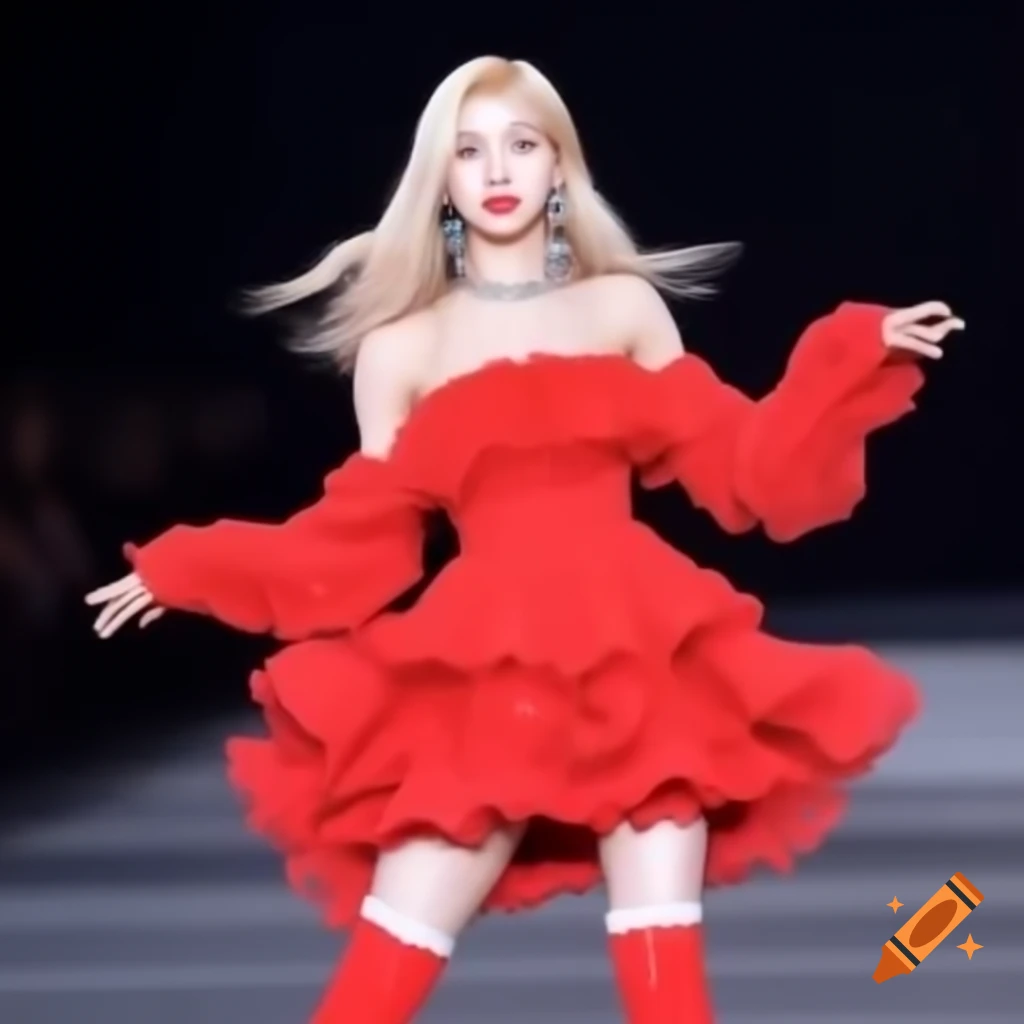 Nayeon from TWICE in playful red mini dress with floral details and ...