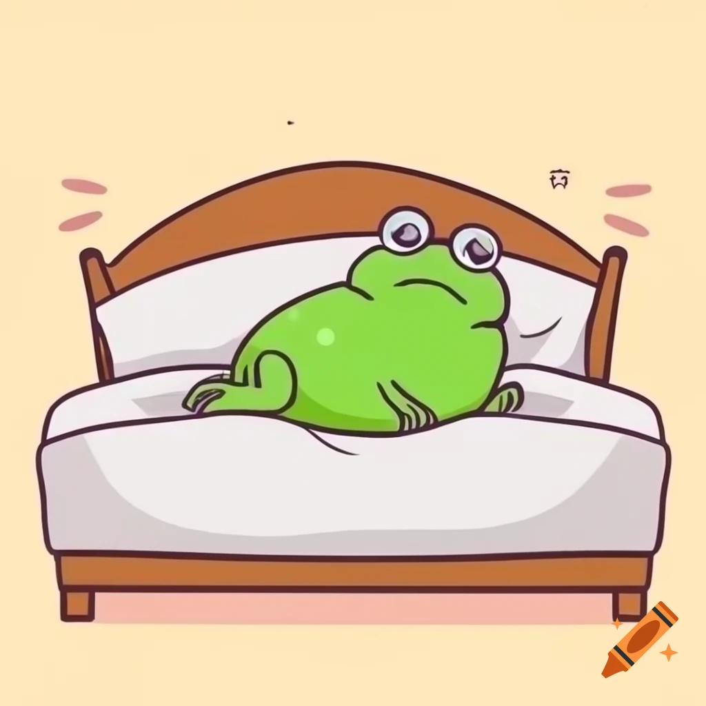 Cute pencil drawing of a sleeping frog in bed on Craiyon