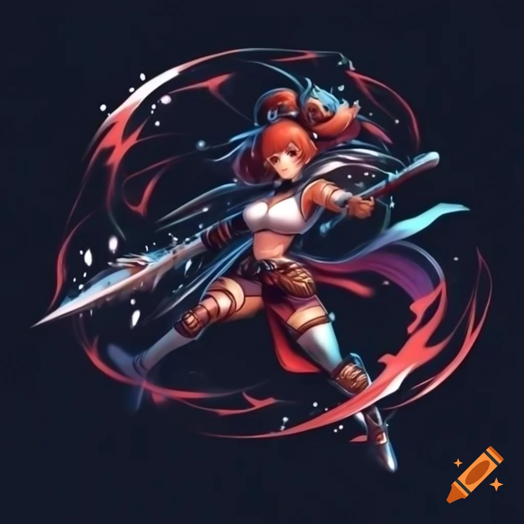 Anime warrior wielding polearm with dynamic energy and elegance on Craiyon