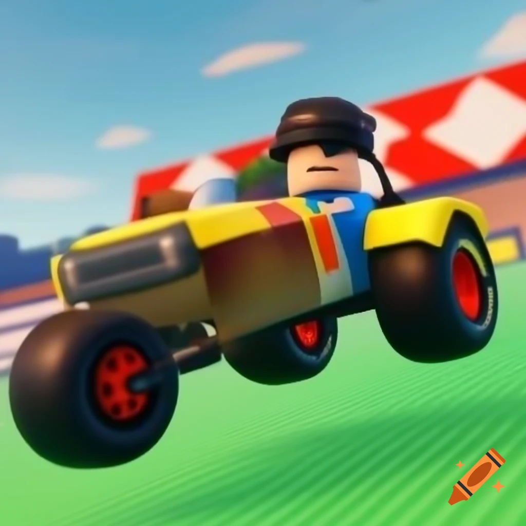 Roblox racing game thumbnail featuring title text Roblox Mania on Craiyon