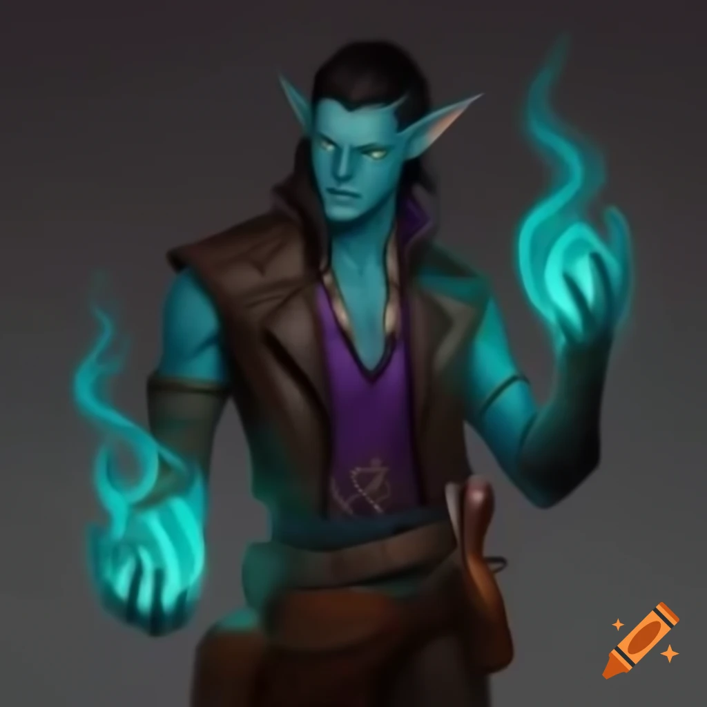 Winged Tiefling merchant adventurer with turquoise skin and leather ...