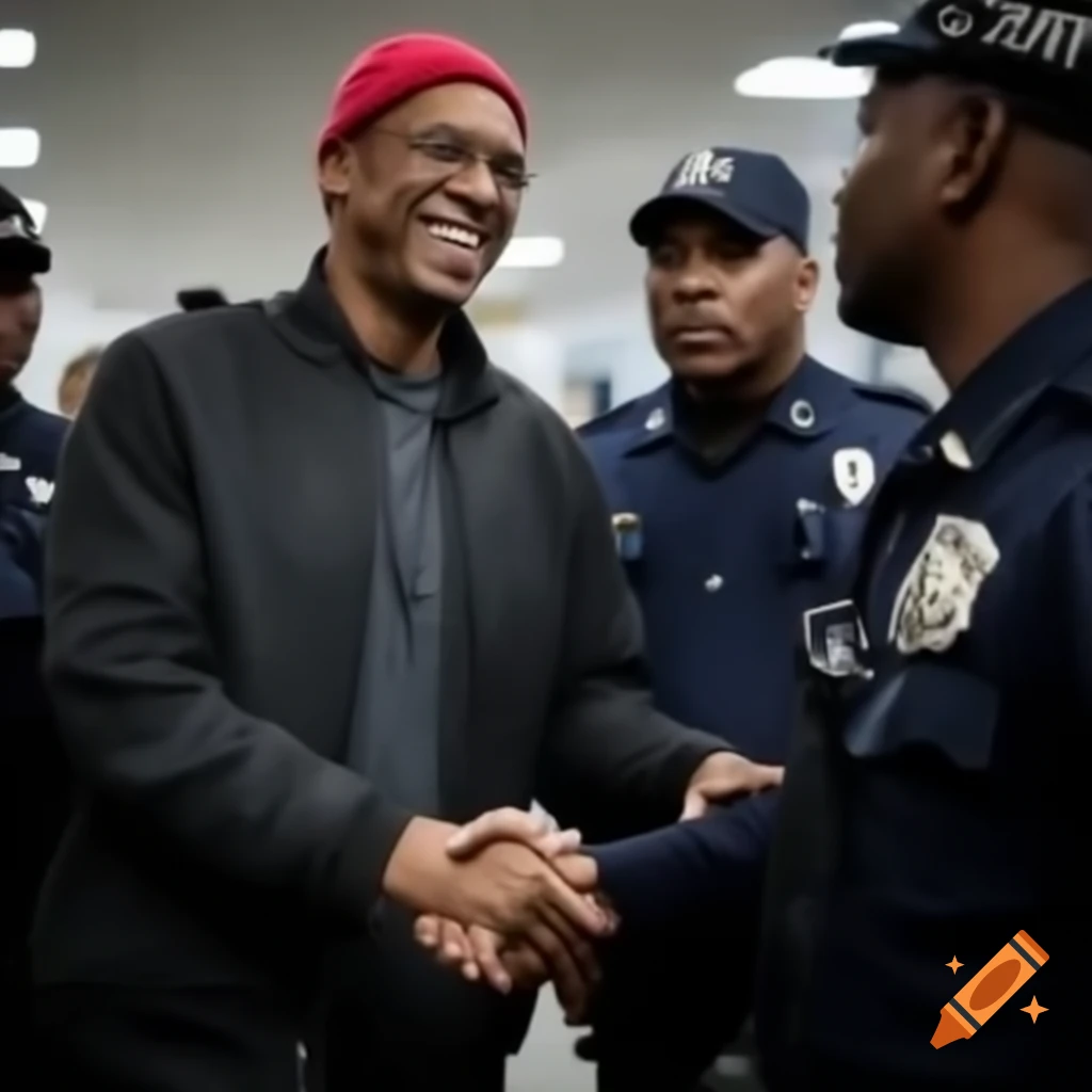 Black Americans and police officers shaking hands, symbolizing ...