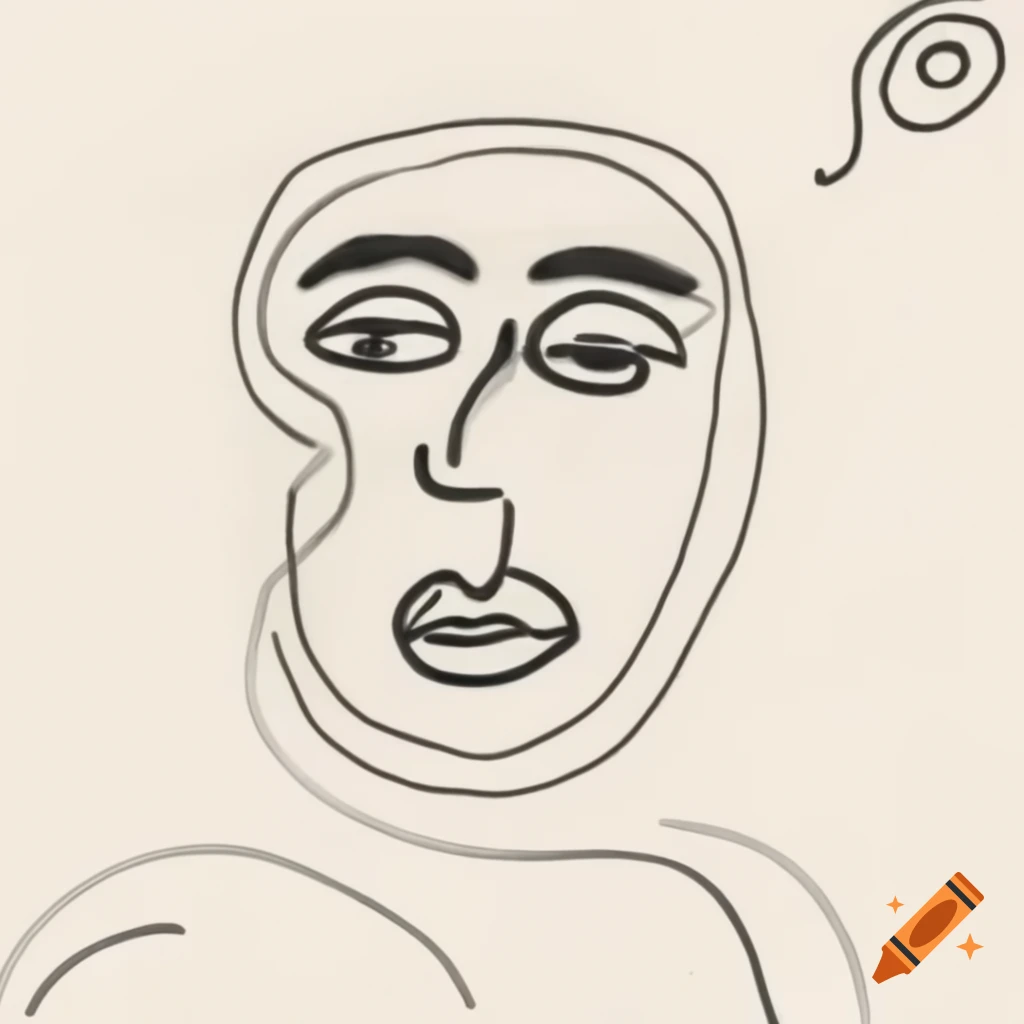 Abstract line drawing of speaking face with charcoal rectangles and ...