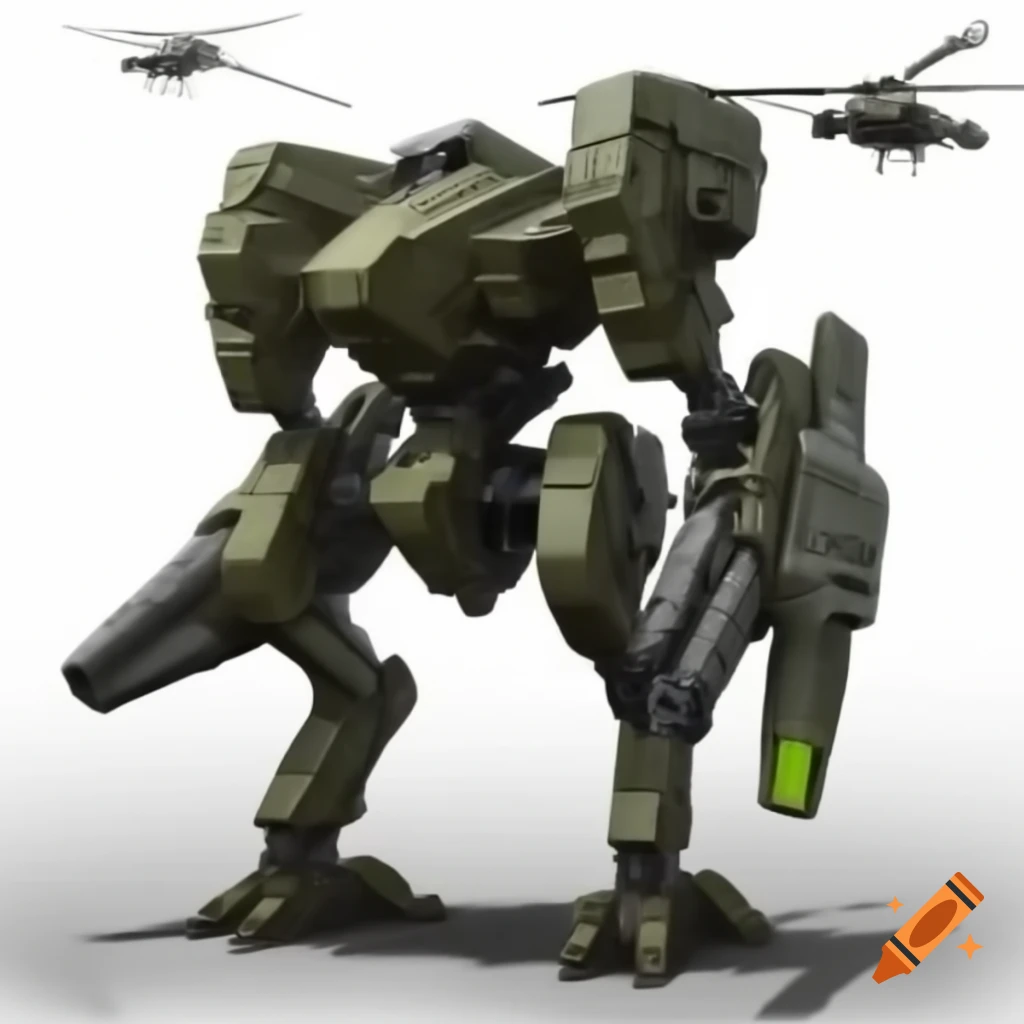 Bulky armored battle mech with angular design inspired by military ...