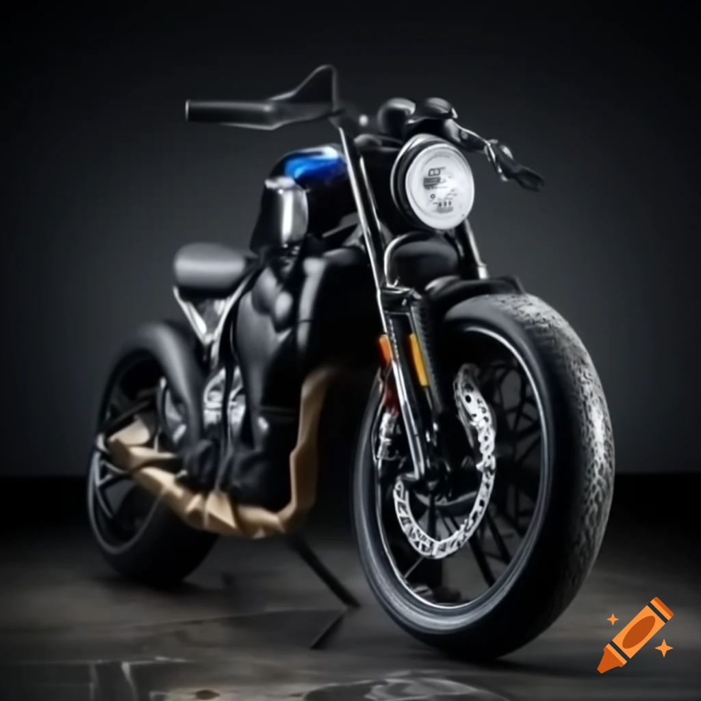 Custom matte-black motorcycle with muscular fuel tank and sleek design ...