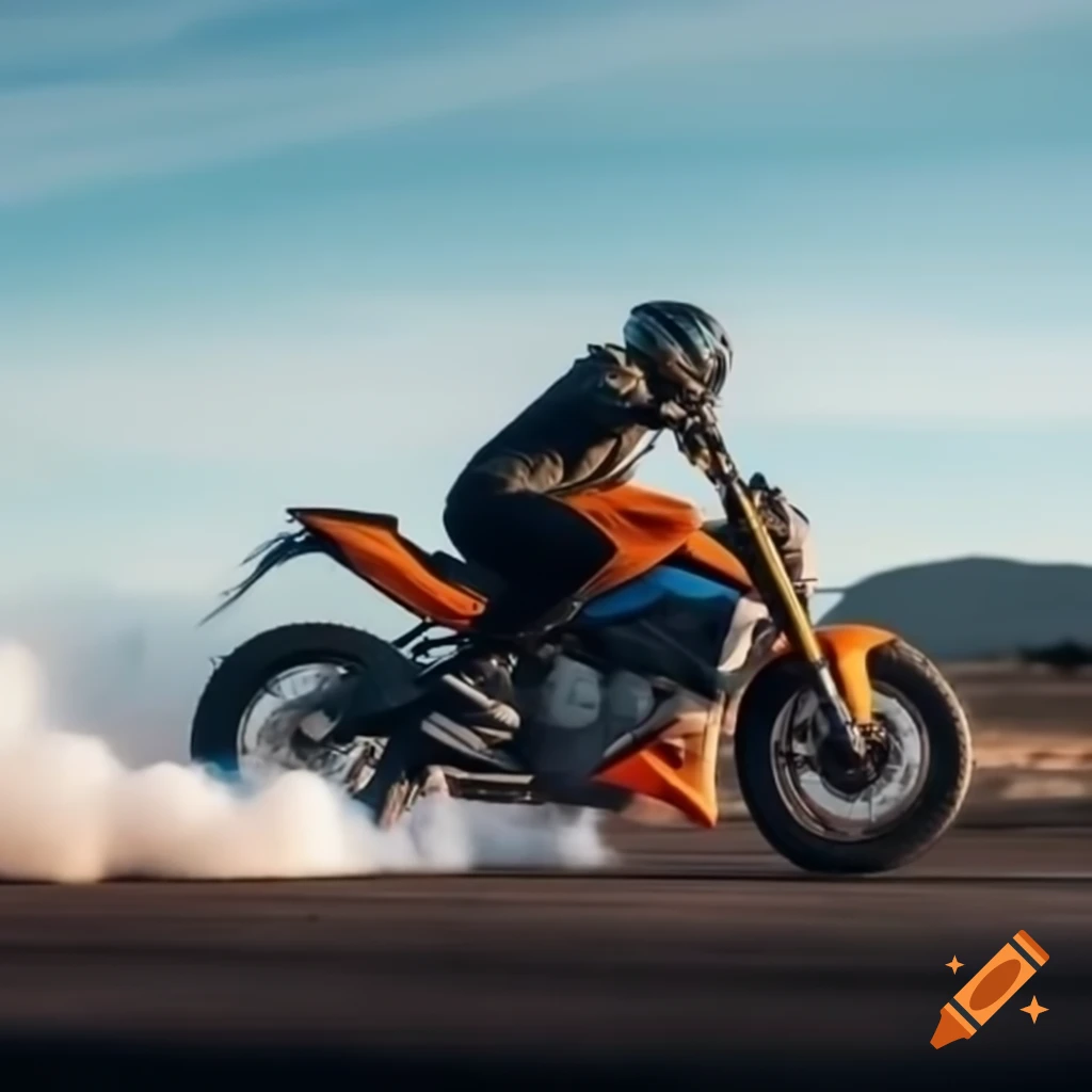 Hulk on bullet bike doing burnout with smoke from tire on Craiyon