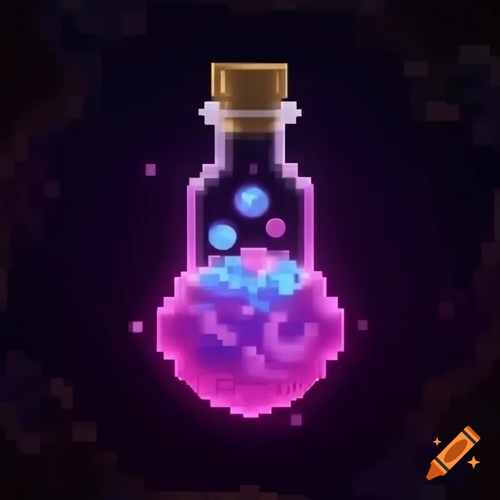 Pixel art glowing purple potion vial with floating bubbles, retro RPG ...
