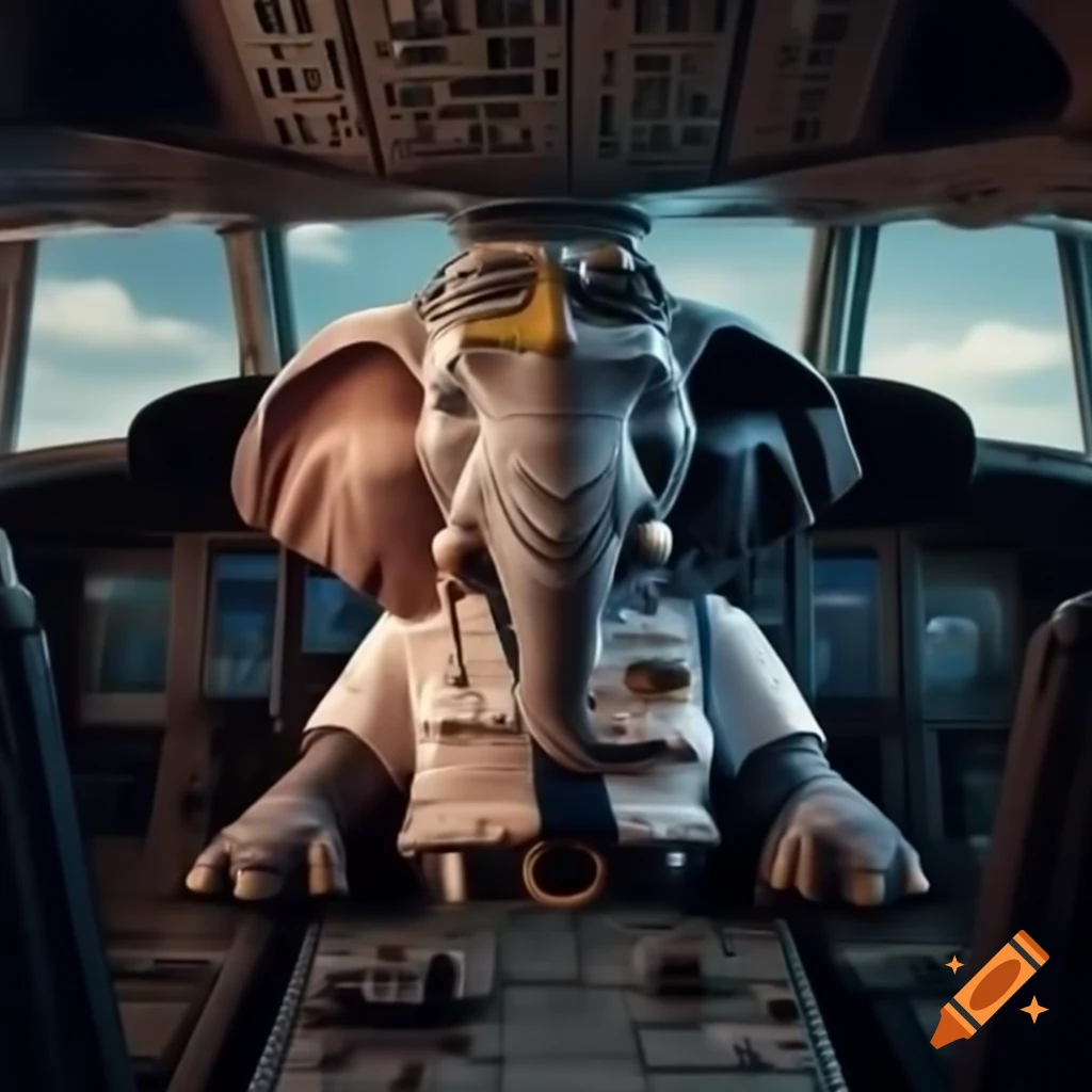 PostgreSQL elephant mascot as pilot in plane cockpit with controls on ...