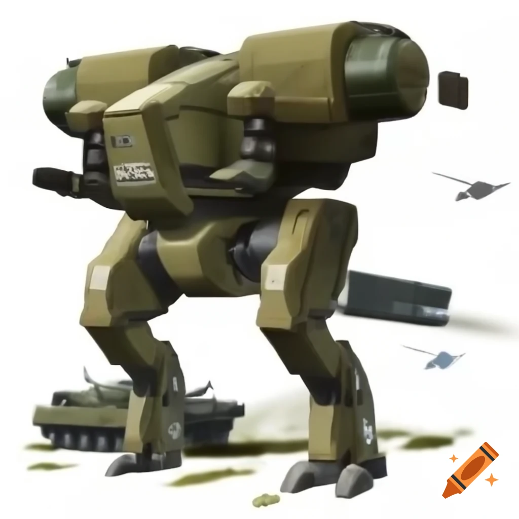 Bipedal armored battle mech with angular design and military-inspired ...