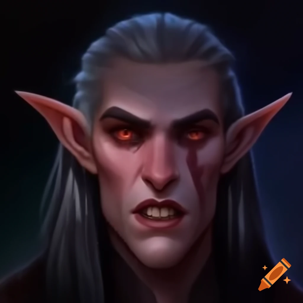 Drow elf character from Forgotten Realms with a scar under lip on Craiyon