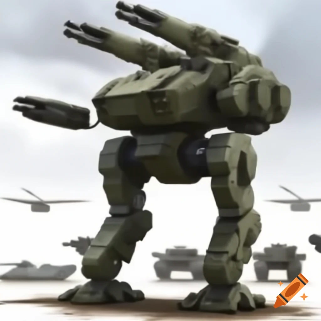 Heavily armored battle mech with angular designs inspired by military ...