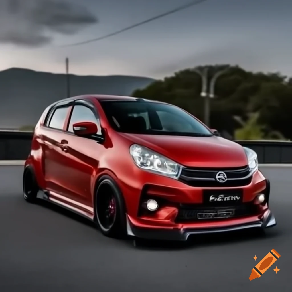Modified 2018 black Perodua Axia with minimalist widebody kit on Craiyon