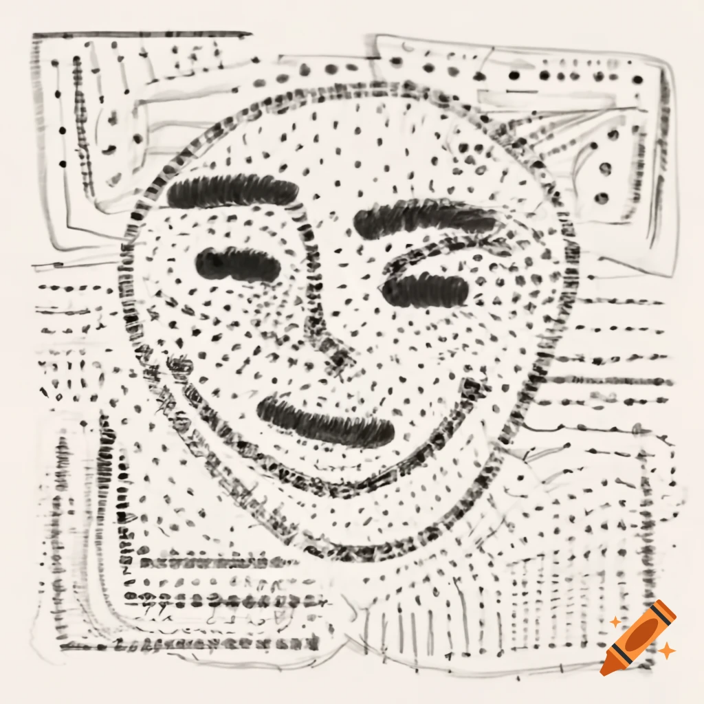 Abstract line drawing of a smiling face with charcoal and watercolor ...