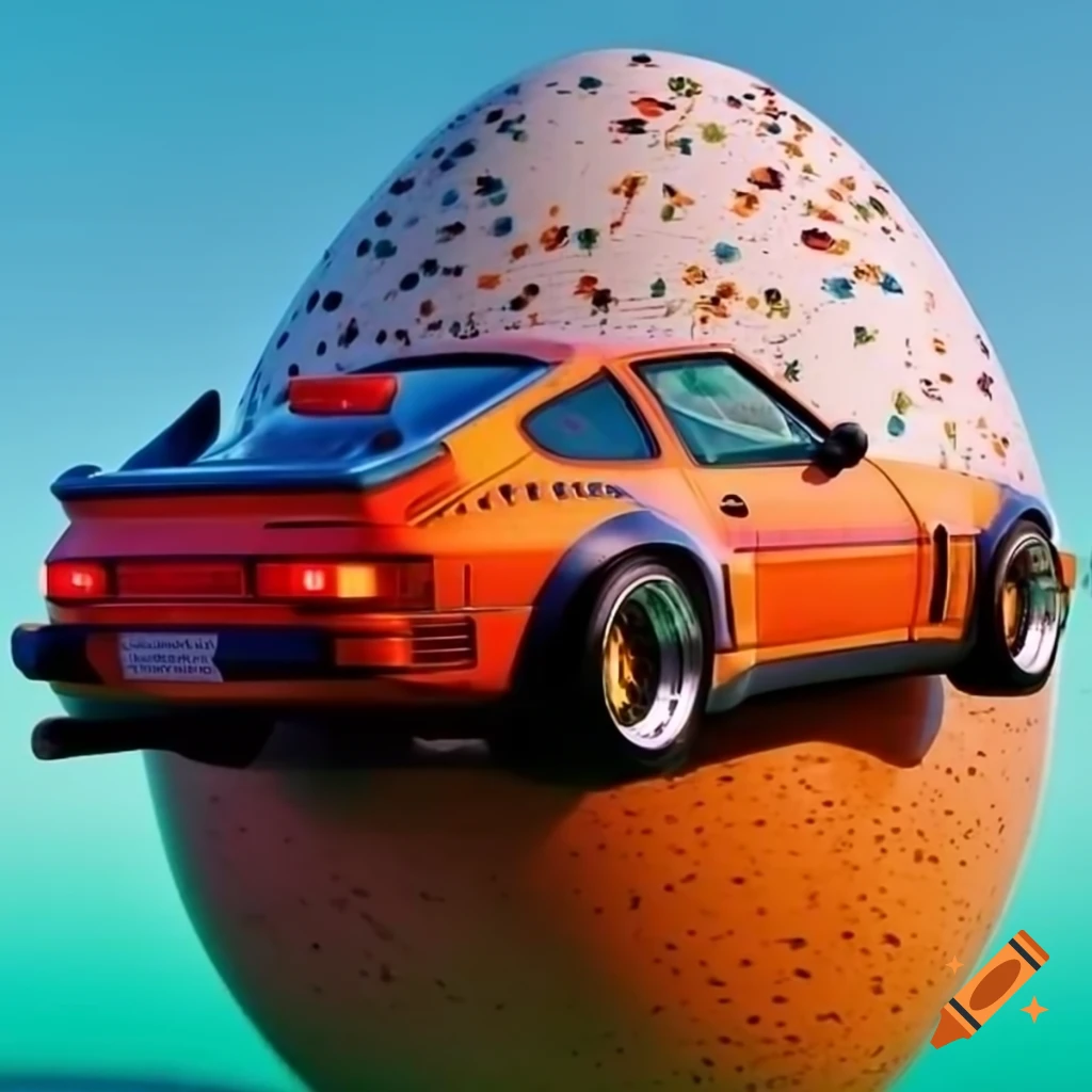 Vibrant Porsche 944 sports car with colorful speckled egg texture on ...