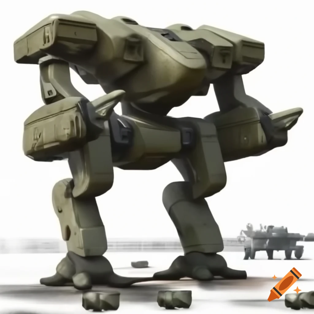 Bipedal armored battle mech with angular design and military-inspired ...