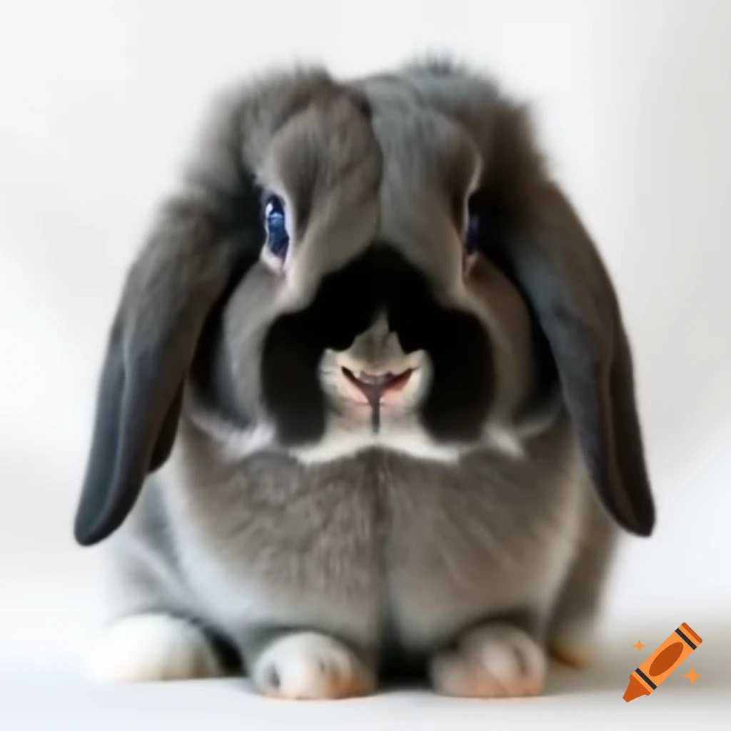 Floppy-eared black and dark gray bunny with blue eyes and black nose ...