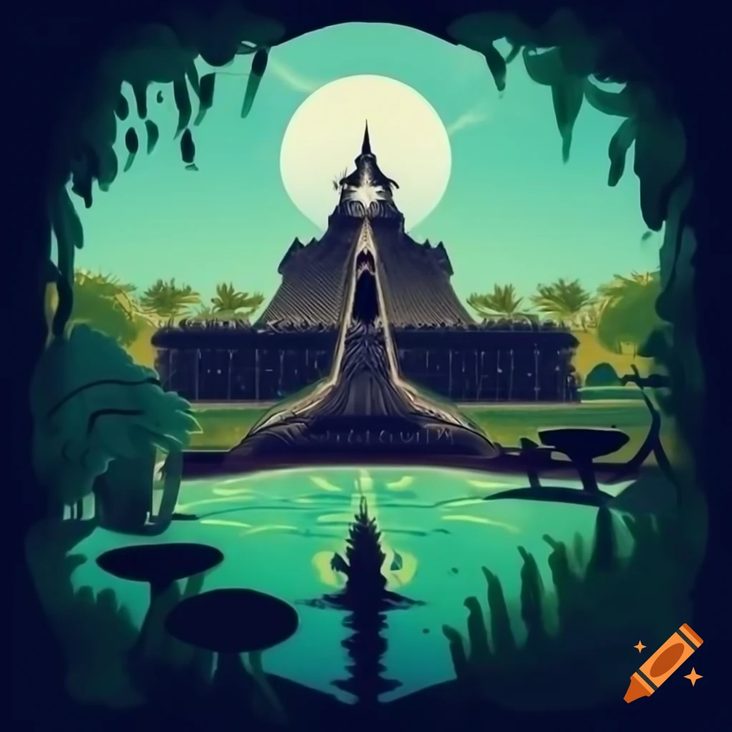 Conceptual magic temple on distant isle made of extraordinary materials ...