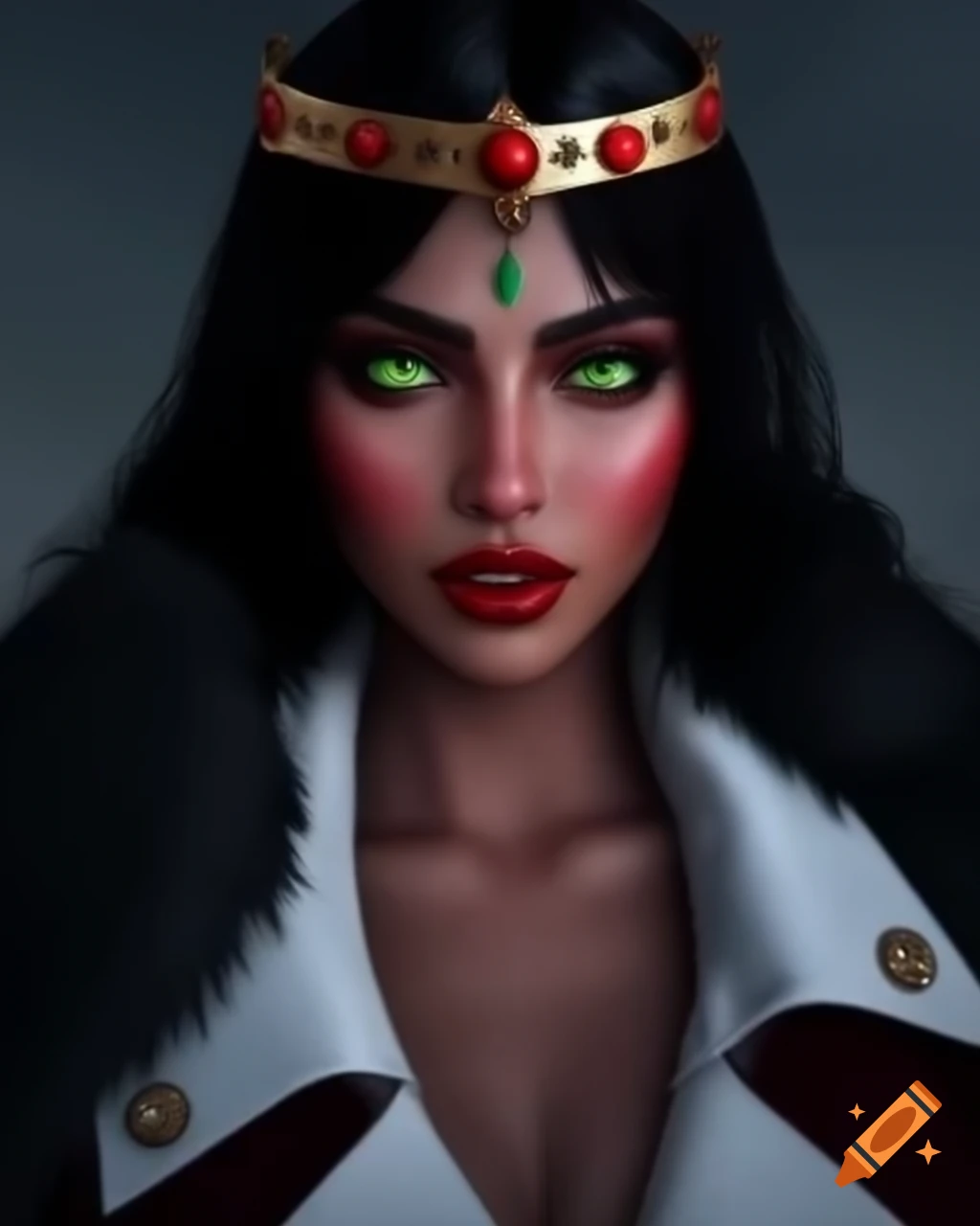 Elegant woman with red lips and green eyes in a stylish dress and ...