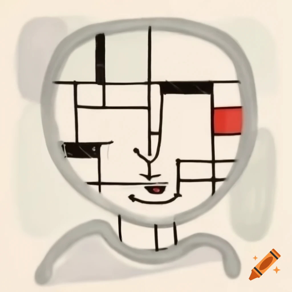Abstract line drawing of a face in Mondrian style with charcoal and ...