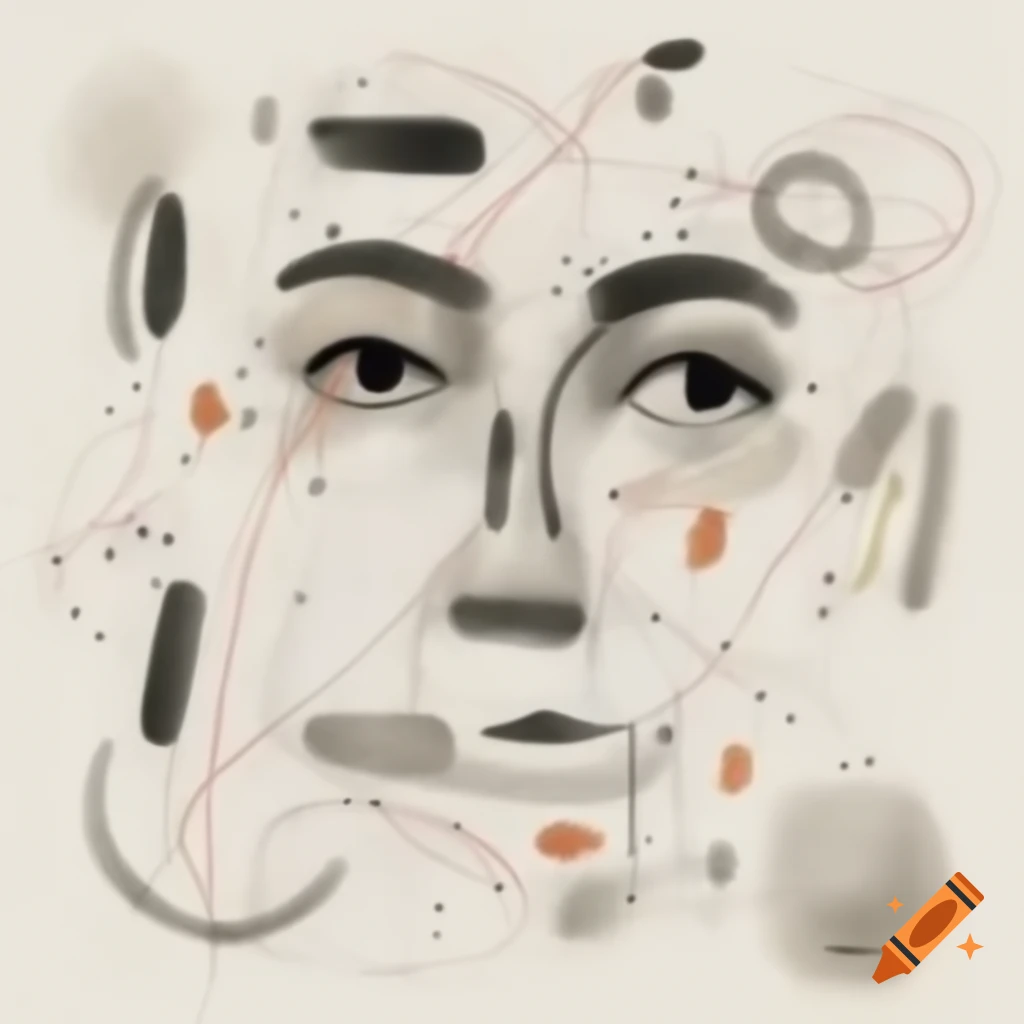 Abstract line drawing of a silly face with mixed media textures and ...