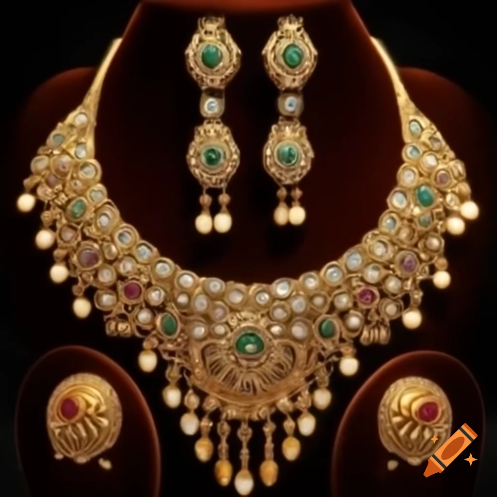 Luxurious Iranian jewelry display with intricate gold designs and ...