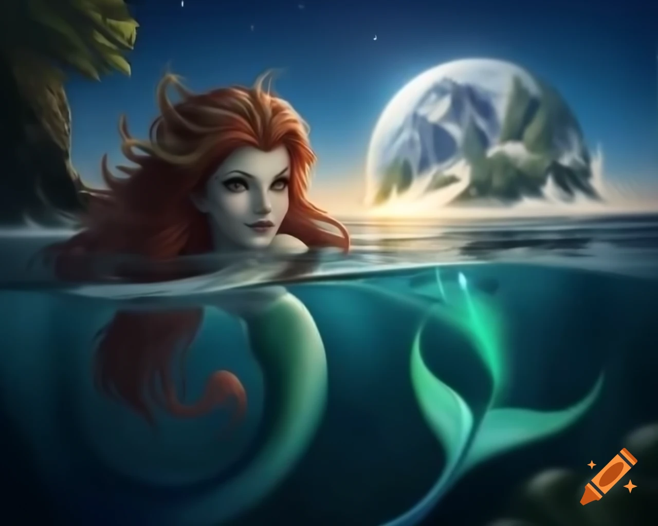 Hyper-realistic close-up portrait of a full-body mermaid on Craiyon