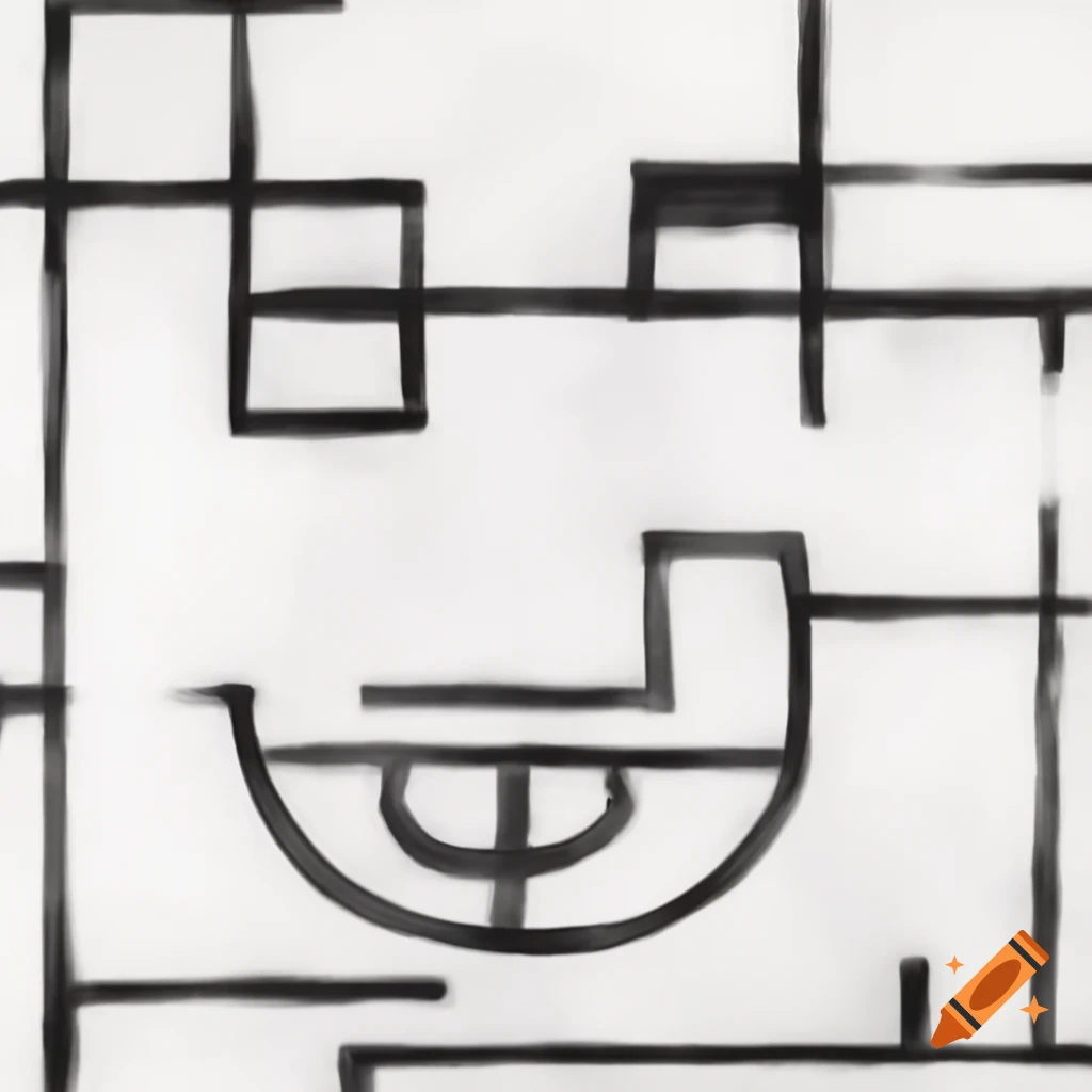 Abstract drawing of a silly face in mixed media with geometric shapes ...