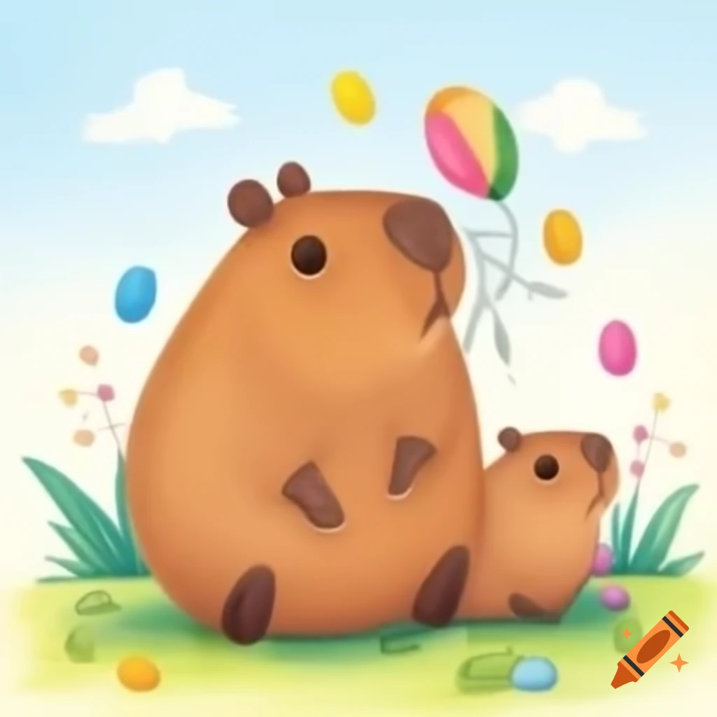 Cute capybara with baby capybara celebrating Easter on Craiyon