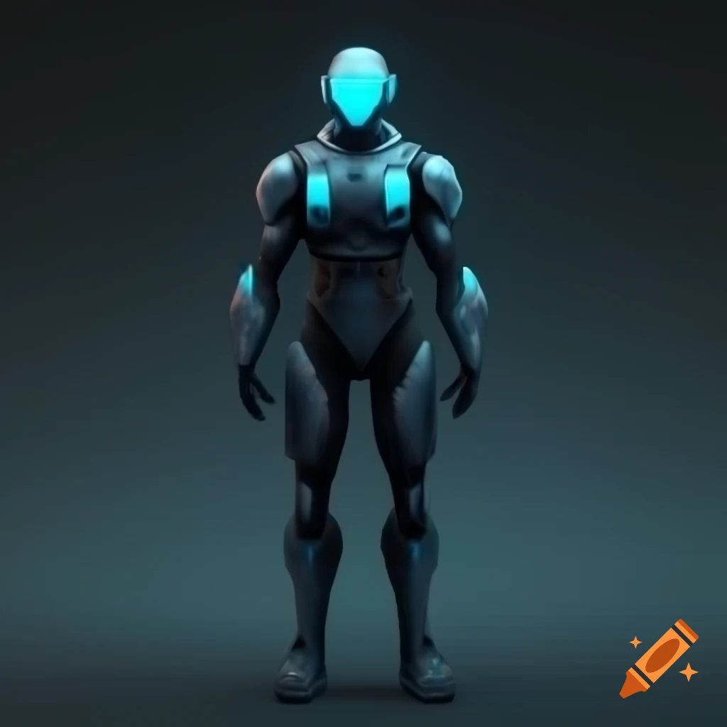 Futuristic game character in minimal vector style with glowing eyes on ...