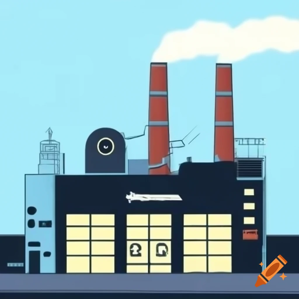 Minimalistic cartoon-style factory illustration for company 'Bob' on ...