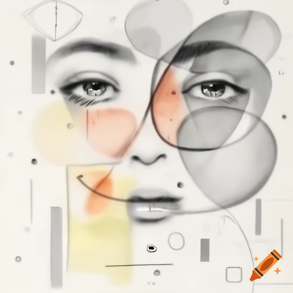 Abstract line drawing of a silly face with geometric curves and ...
