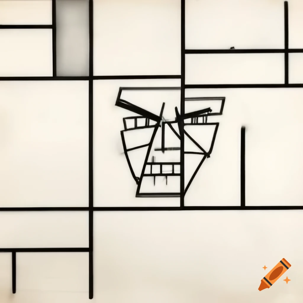Abstract line drawing of angry face in Mondrian style with vibrant ...