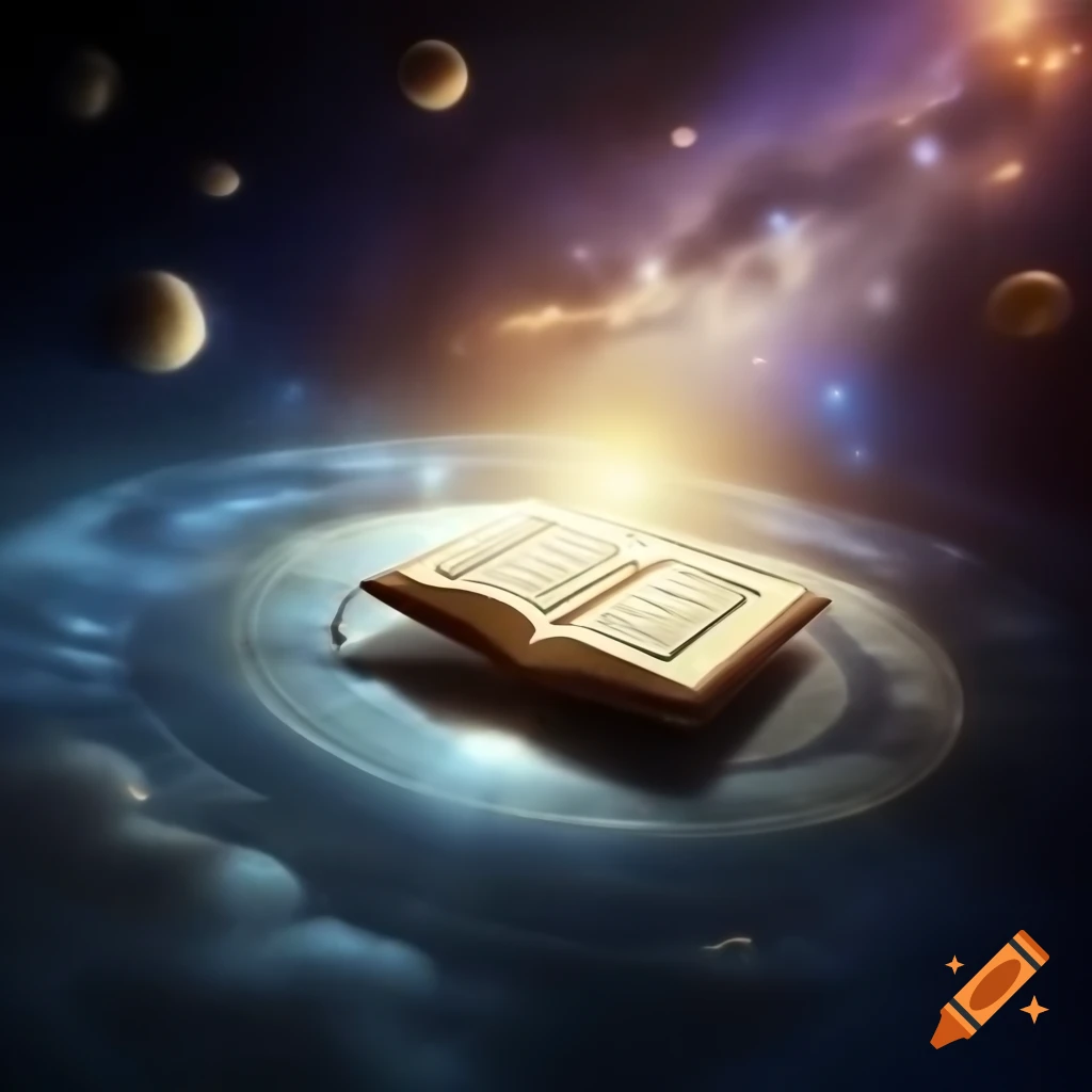 Illuminated Quran surrounded by radiant calligraphy in a digital cosmos ...