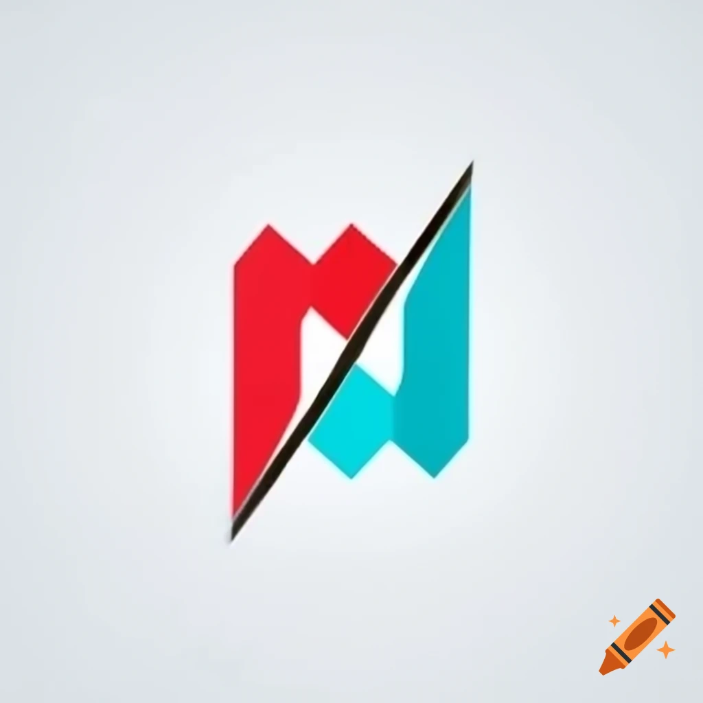 Stylized capital M logo in crimson red and teal blue on Craiyon