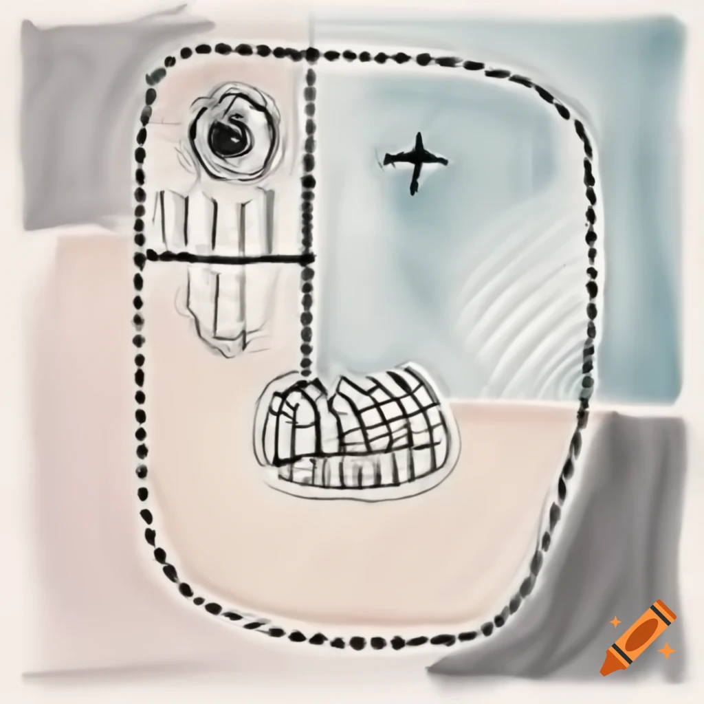 Abstract line drawing of silly face with geometric curves and ...