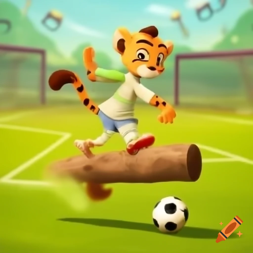 Cartoon cheetah playing soccer on Craiyon