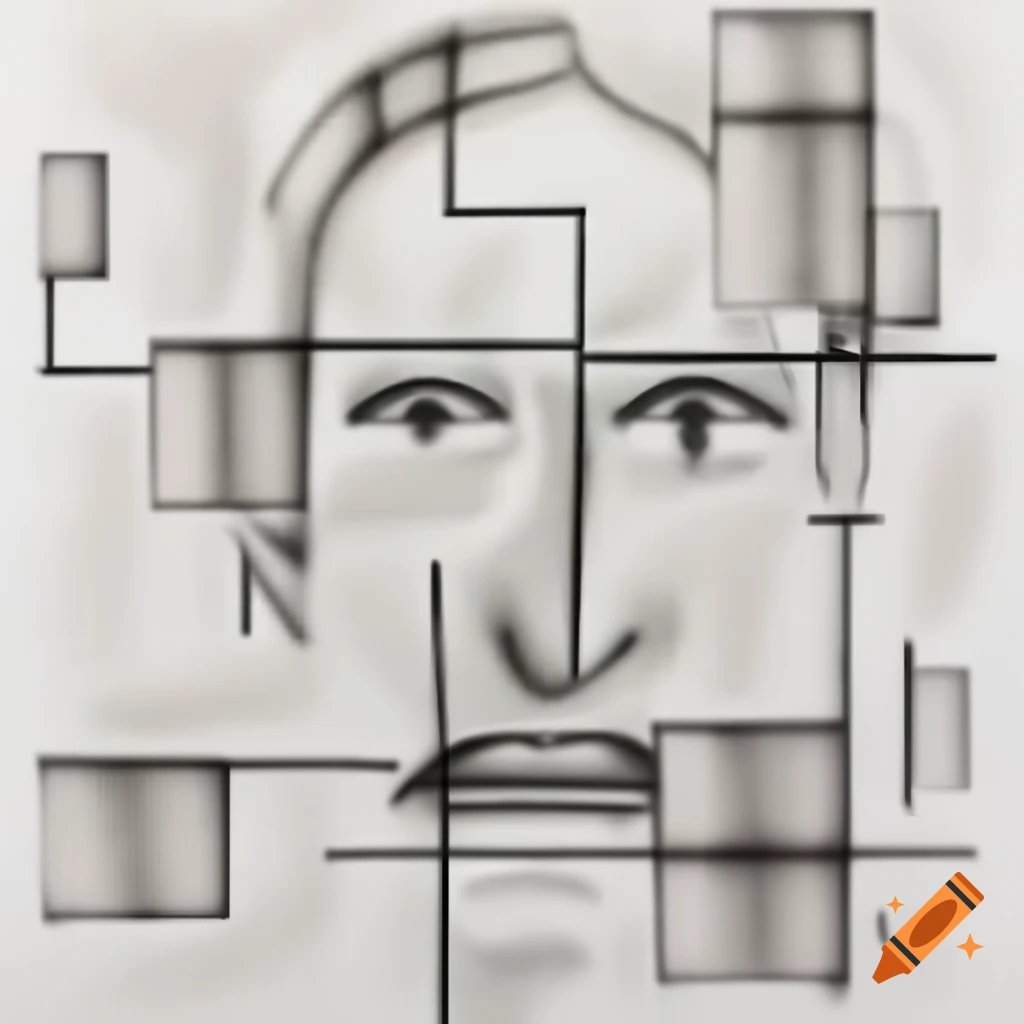 Abstract line drawing of a silly face in half matrix half Mondrian ...