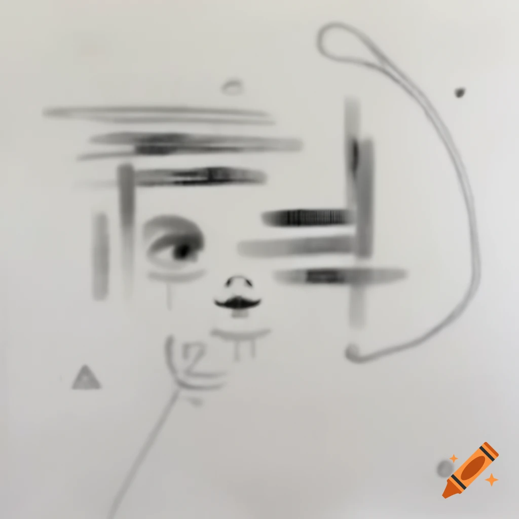 Abstract line drawing of silly face with geometric curves and ...