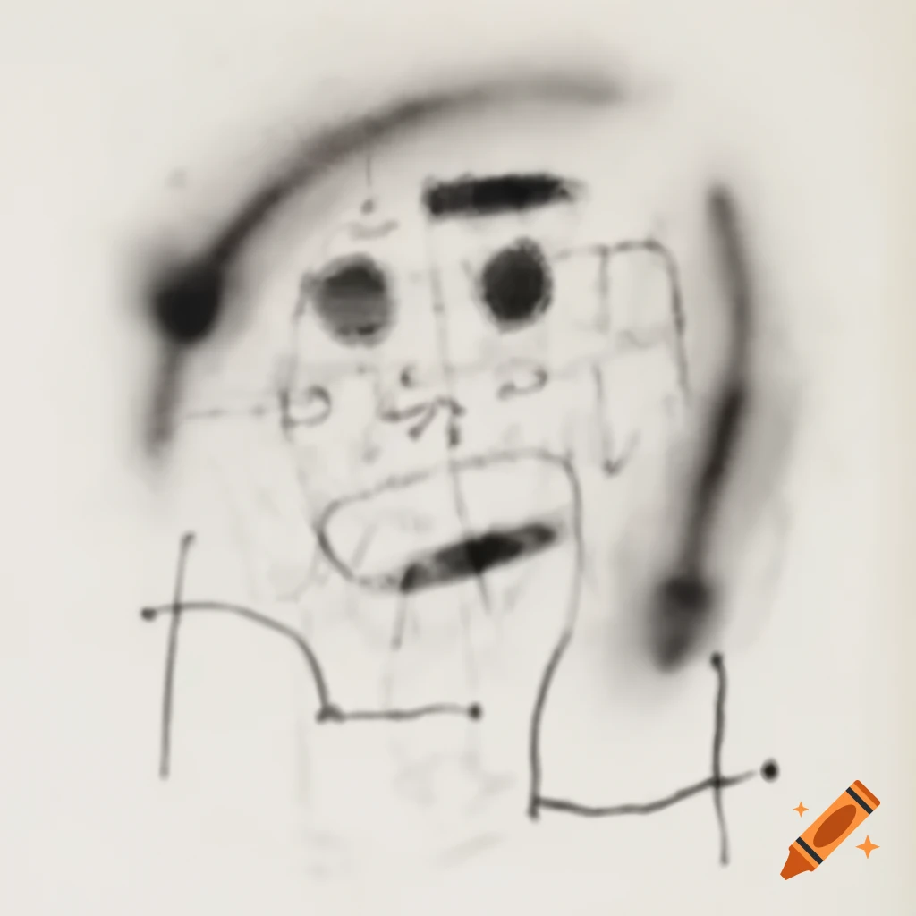 Abstract line drawing of a silly face with mixed media textures and ...