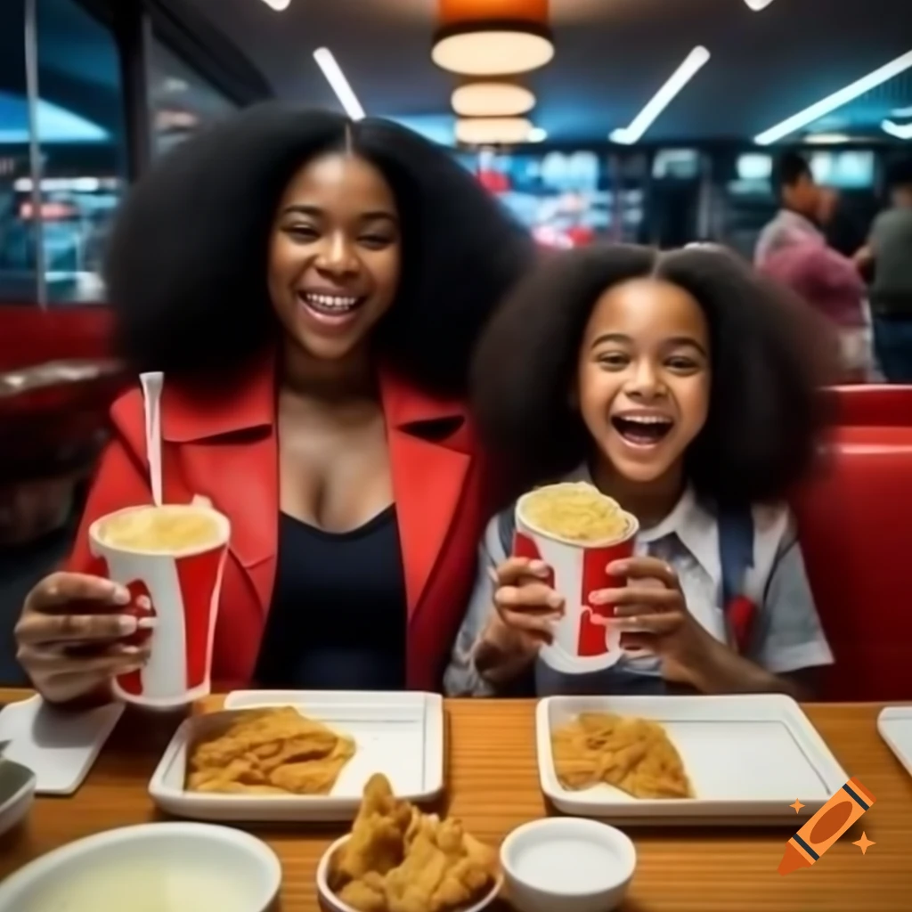 Black woman and daughter enjoying a KFC meal together on Craiyon