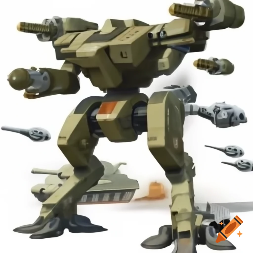 Heavily armored battle mech with angular design inspired by military ...