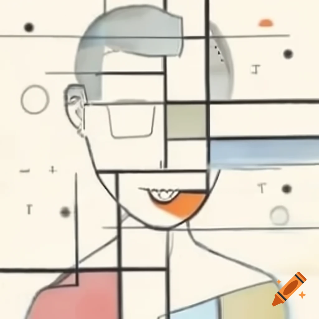 Abstract line drawing of a smiling face in mixed styles with geometric ...