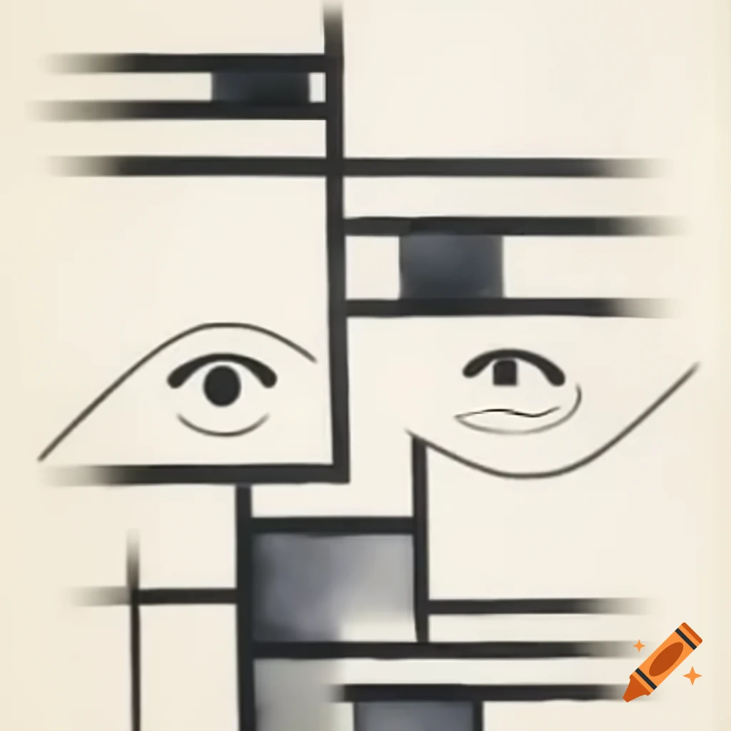 Abstract line drawing of a silly face in half matrix half Mondrian ...