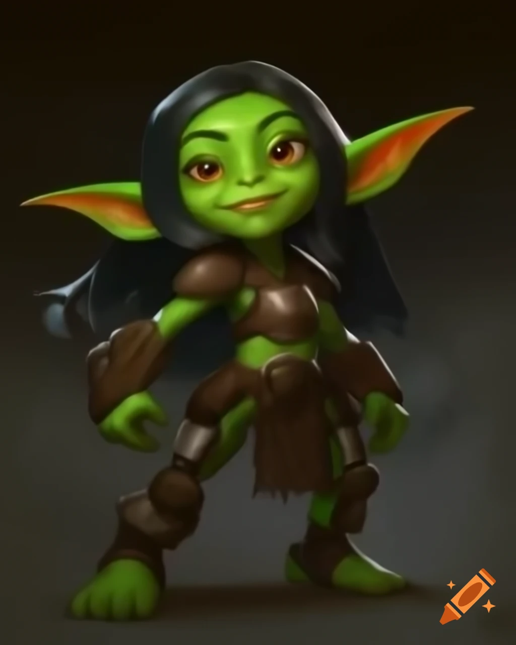 Energetic green-skinned goblin girl cyborg in anime style on Craiyon