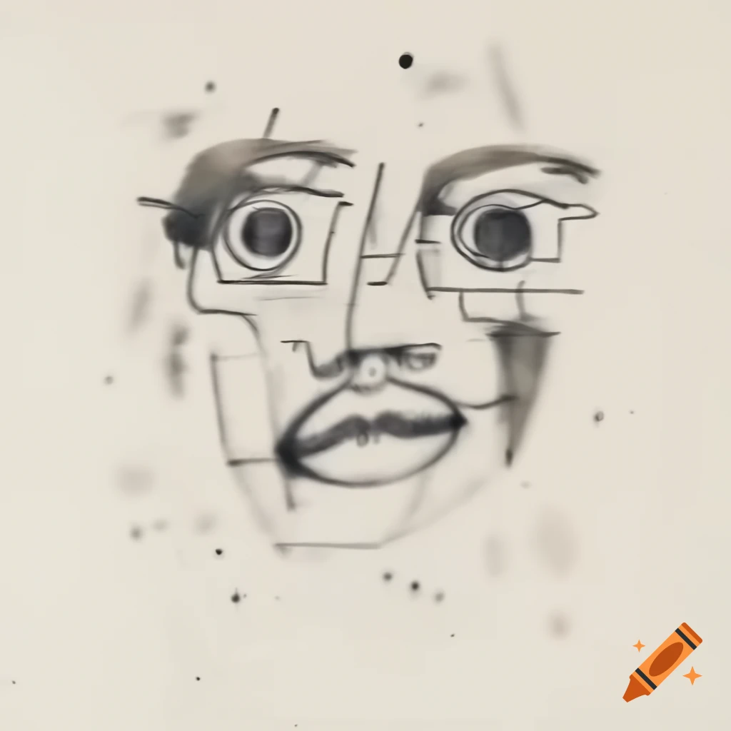 Abstract line drawing of a silly face with mixed media textures and ...