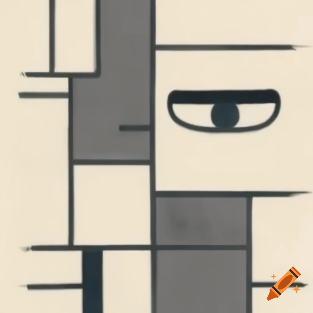 Abstract line drawing of a silly face in half matrix half Mondrian ...