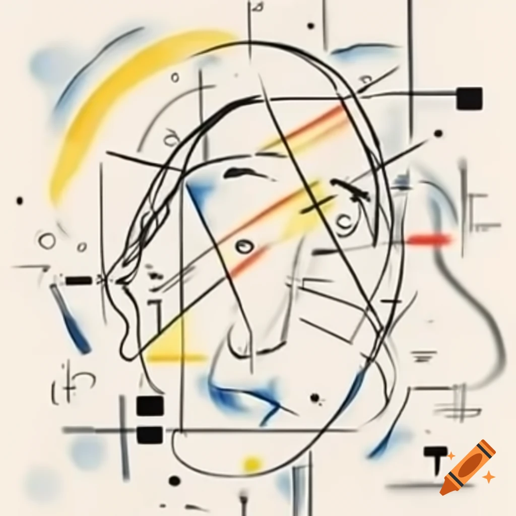 Abstract line drawing of smiling face in Mondrian and Pollock style ...